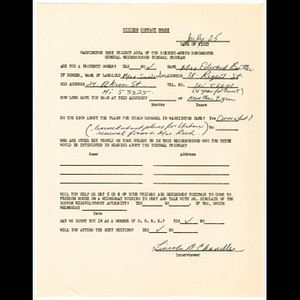 Citizen contact sheet for Mrs. Edward [Battel] of 38 Regent Street ...