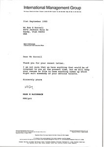 Letter from Mark H. McCormack to Ron G. Sorrell - Digital Commonwealth