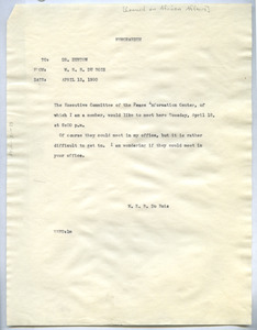 Memo from W. E. B. Du Bois to Alphaeus Hunton - Digital Commonwealth