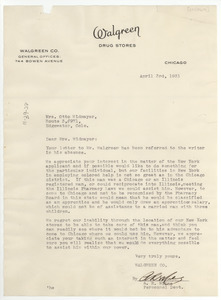 Letter from Walgreens to Elsa L. Widmayer - Digital Commonwealth
