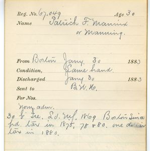 Tewksbury Almshouse Intake Record: Mannix, Patrick - Digital Commonwealth