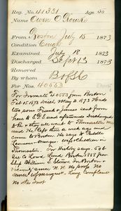 Tewksbury Almshouse Intake Record: O'Rourke, Owen - Digital Commonwealth