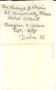 Name and address of Howard J. Irvin - Digital Commonwealth