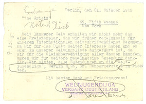 Postcard from Karl Baur to Crisis - Digital Commonwealth
