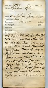 Tewksbury Almshouse Intake Record: Riley, Lawrence - Digital Commonwealth