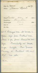 Tewksbury Almshouse Intake Record: Welch, Thomas - Digital Commonwealth