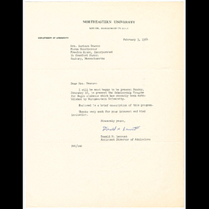 Letter from Donald Lacount, Director of Admissions at Northeastern ...
