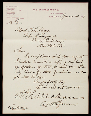 Captain [Frederick] A. Mahan to Thomas Lincoln Casey, June 14, 1887 ...