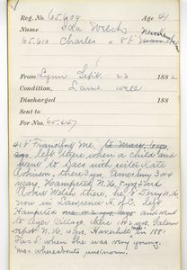 Tewksbury Almshouse Intake Record: Welch, Ida - Digital Commonwealth