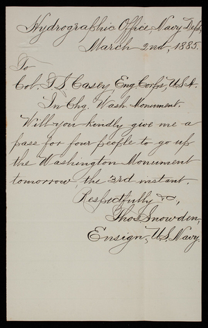 Thomas Snowden to Thomas Lincoln Casey, March 2, 1885 - Digital ...