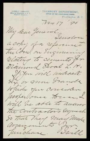 James F. Gregory to Thomas Lincoln Casey, November 17, 1890 - Digital ...
