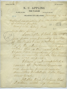 Letter from N. C. Appling to Moorfield Storey - Digital Commonwealth