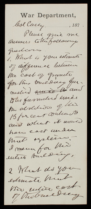 [George W. McCrary] to Thomas Lincoln Casey, undated [1879] - Digital ...