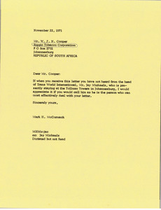 Letter from Mark H. McCormack to W. F. N. Cooper - Digital Commonwealth