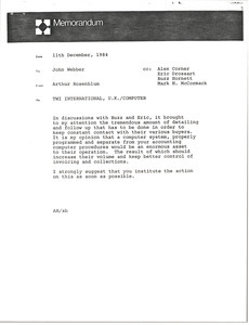 Memorandum from Arthur Rosenblum to John Webber - Digital Commonwealth