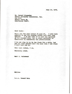 Letter from Mark H. McCormack to Gerard Alexander - Digital Commonwealth