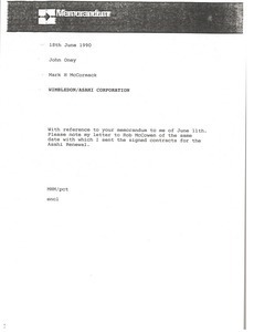 Memorandum from Mark H. McCormack to John Oney - Digital Commonwealth
