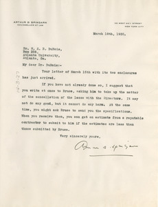 Letter from Arthur Spingarn to W. E. B. Du Bois - Digital Commonwealth