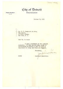 Letter from Mayor of Detroit to W. E. B. Du Bois - Digital Commonwealth