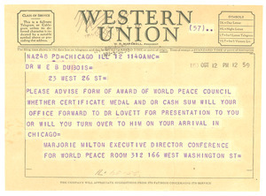 Telegram from Conference to Further World Peace through Negotiation to ...