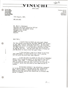 Letter from Michael P. Callender to Mark H. McCormack - Digital ...