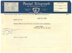 Telegram from Irene Diggs to Dan Burley - Digital Commonwealth