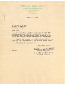 Letter from William Henry Huff to W. E. B. Du Bois - Digital Commonwealth