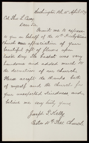 Rev. Joseph T. Kelly to Thomas Lincoln Casey, April 15, 1879 - Digital ...