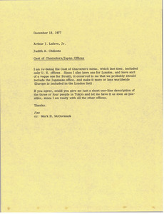 Memorandum from Judy A. Chilcote to Arthur J. Lafave Jr. - Digital ...