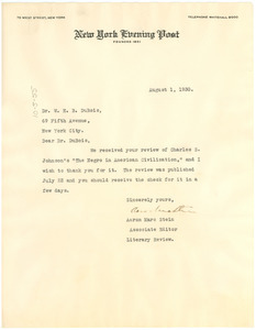 Letter from the New York Evening Post to W. E. B. Du Bois - Digital ...