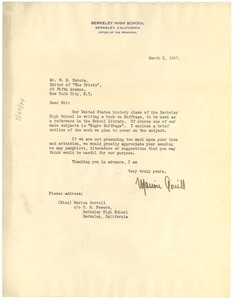 Letter from Berkeley High School to W. E. B. Du Bois - Digital Commonwealth