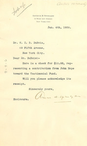 Letter from Arthur B. Spingarn to W. E. B. Du Bois - Digital Commonwealth