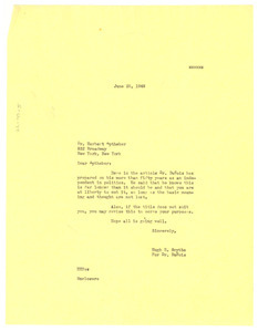 Letter from Hugh H. Smythe to Masses and Mainstream - Digital Commonwealth