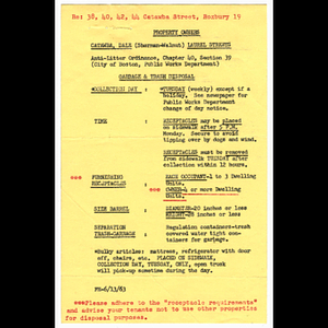 Memorandum from Viola Minor to Paul D. Broderick concerning garbage and ...