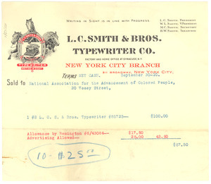 Receipt from L. C. Smith & Bros. Typewriter Co. - Digital Commonwealth