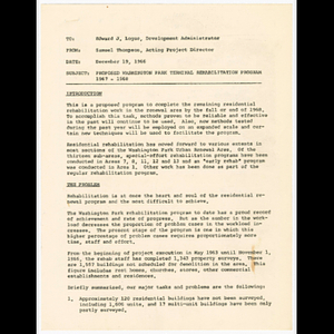 Report from Samuel Thompson to Edward Logue about proposal for ...