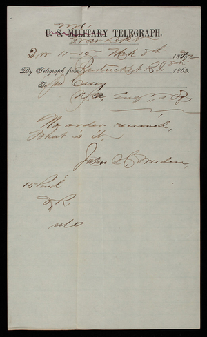 Lieutenant John H. Weeden to Thomas Lincoln Casey, March 8, 1872 ...