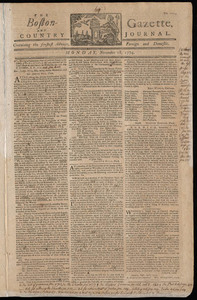 The Boston-Gazette, and Country Journal, 28 November 1774 - Digital ...