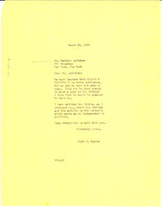 Letter from Hugh H. Smythe to Masses and Mainstream - Digital Commonwealth