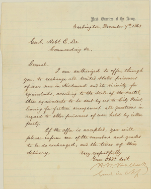 Letter from General Henry Wager Halleck to General Robert E. Lee and a ...