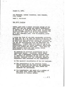 Memorandum from Mark H. McCormack to Jay Michaels, Arthur Rosenblum ...