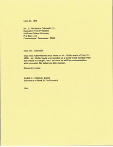 Letter from Judith A. Chilcote to L. Hardwick Caldwell, Jr. - Digital ...