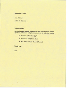 Memorandum from Judy A. Chilcote to Jack Melcher - Digital Commonwealth