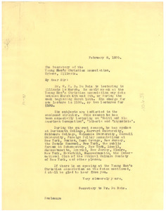 Letter from undisclosed correspondent to the Young Men's Christian ...