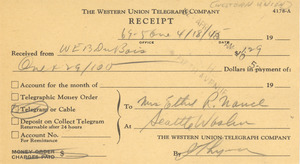 Receipt from Western Union to W. E. B. Du Bois - Digital Commonwealth