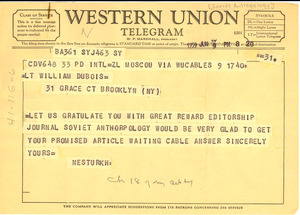 Telegram from Soviet Anthropology to W. E. B. Du Bois - Digital ...