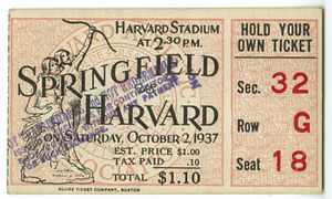 Springfield vs Harvard Football Game Ticket (October 2, 1937) - Digital ...