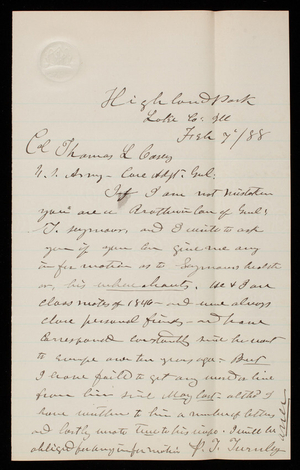P. T. Turnley to Thomas Lincoln Casey, February 7, 1888 - Digital ...
