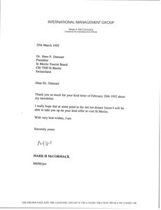 Letter from Mark H. McCormack to Hans P. Danuser - Digital Commonwealth