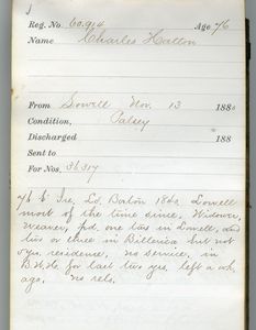 Tewksbury Almshouse Intake Record: Hatton, Charles - Digital Commonwealth